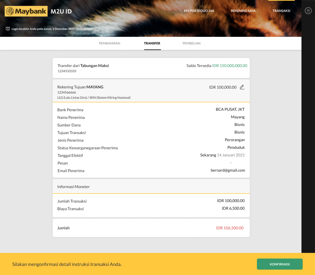 Panduan transfer LLG atau SKN via M2U ID Web